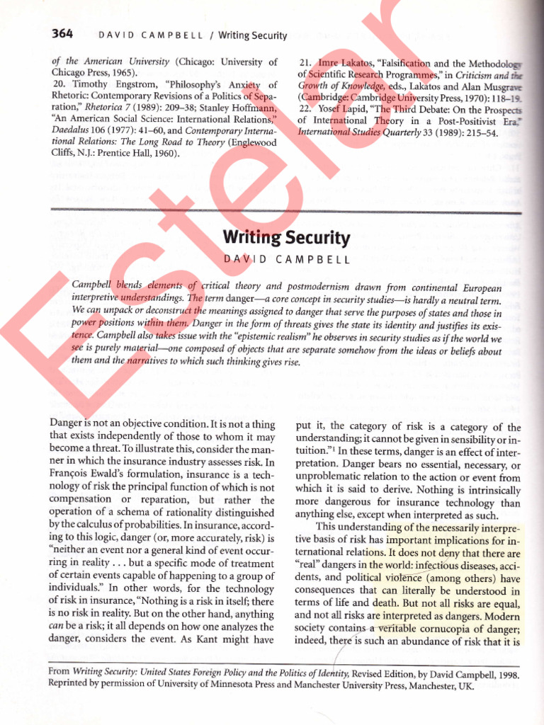 Writing Security (Campbell) | PDF | Discourse | Epistemology