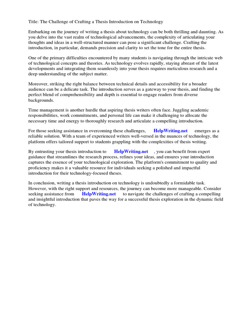Sample Introduction For Thesis About Technology Pdf Thesis Essays