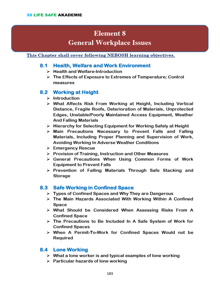 ELEMENT 8 General Workplace Issues | PDF | Scaffolding | Hypothermia