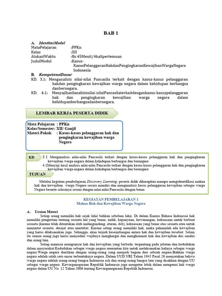 Modul PKN Kelas Xii Bab 1-4 | PDF