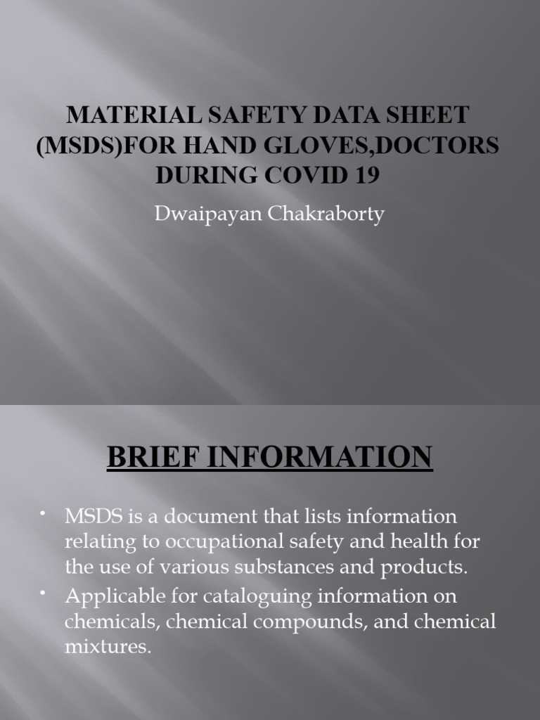 MATERIAL SAFETY DATA SHEET (MSDS)FOR HAND GLOVES,DOCTORS | PDF
