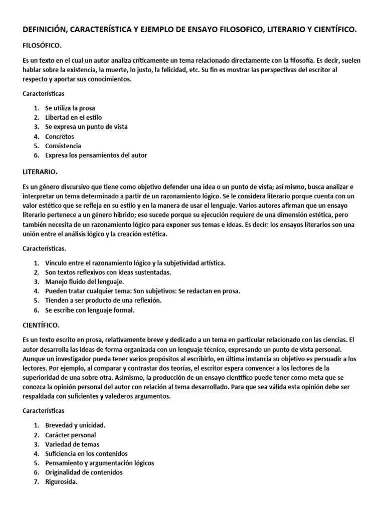 Definición, Característica y Ejemplo de Ensayo Filosofico, Literario y ...
