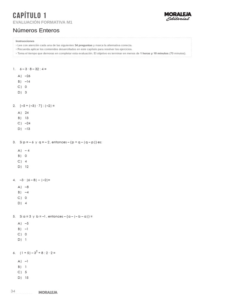 Guia de Ejercicios - Capitulo 1 - Numeros Enteros | PDF