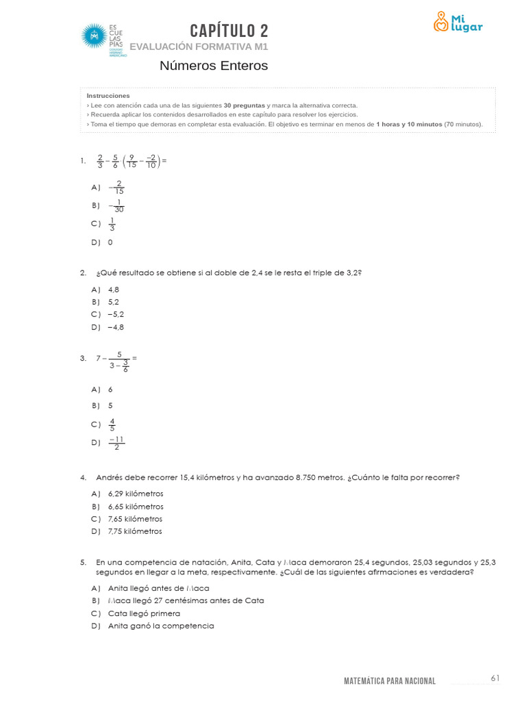 Guia de Ejercicios - Capitulo 2 - Numeros Racionales | PDF