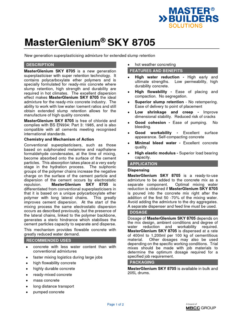 Masterglenium Sky 8705 | PDF | Concrete | Cement