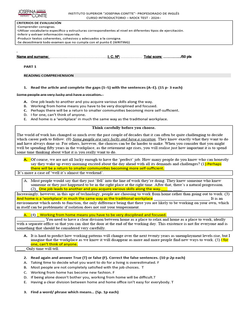 Mock Test Intro Prof 2024 | PDF