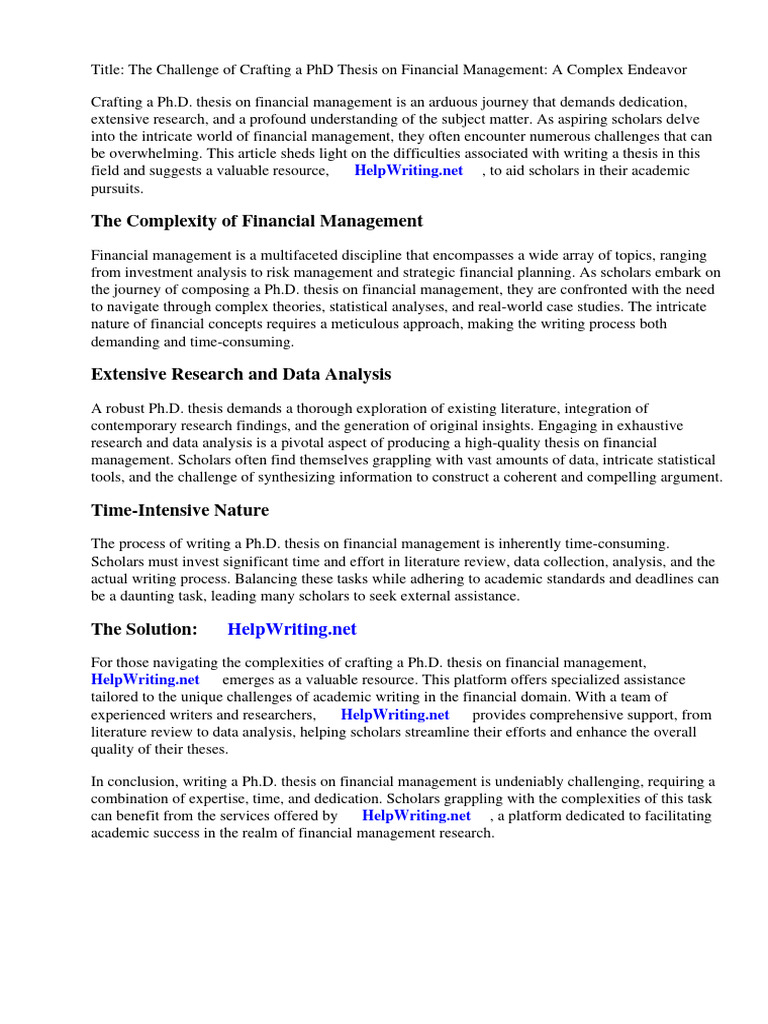 PHD Thesis On Financial Management | Download Free PDF | Banks | Thesis