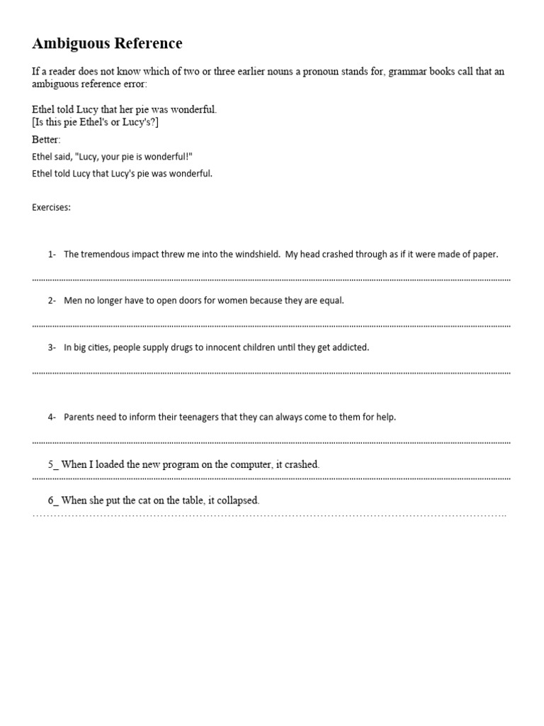 9 - Ambiguous Reference - EXERCISES | PDF 9 - Ambiguous Reference - EXERCISES | PDF