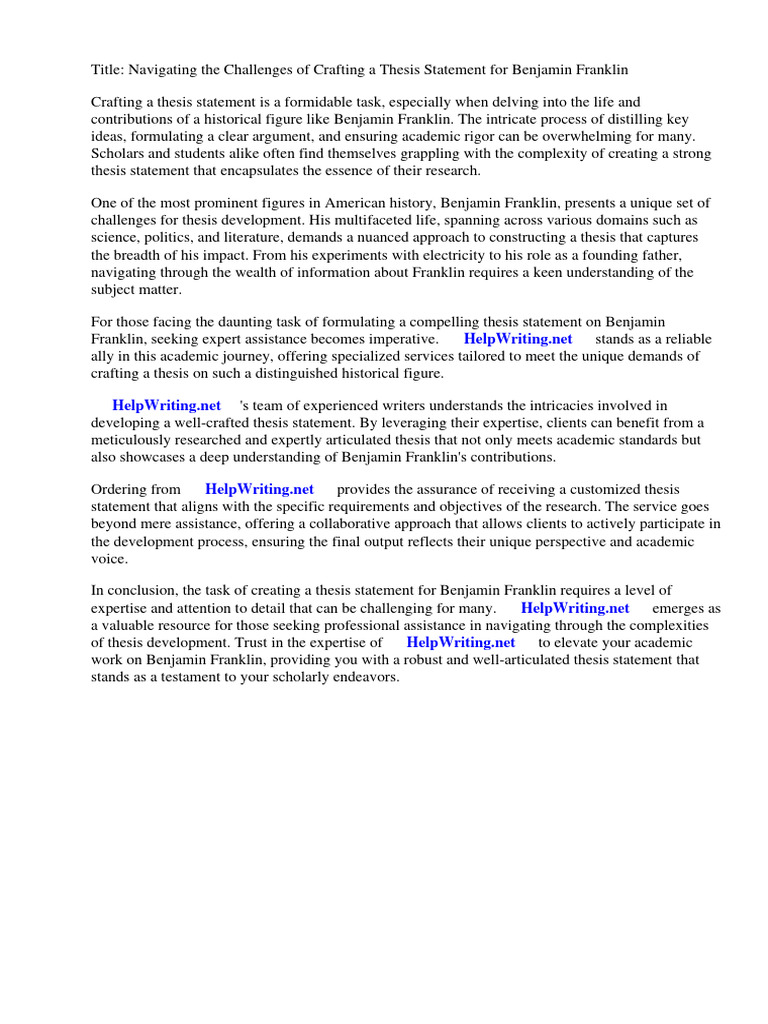 Good Thesis Statement For Benjamin Franklin | PDF | Benjamin Franklin