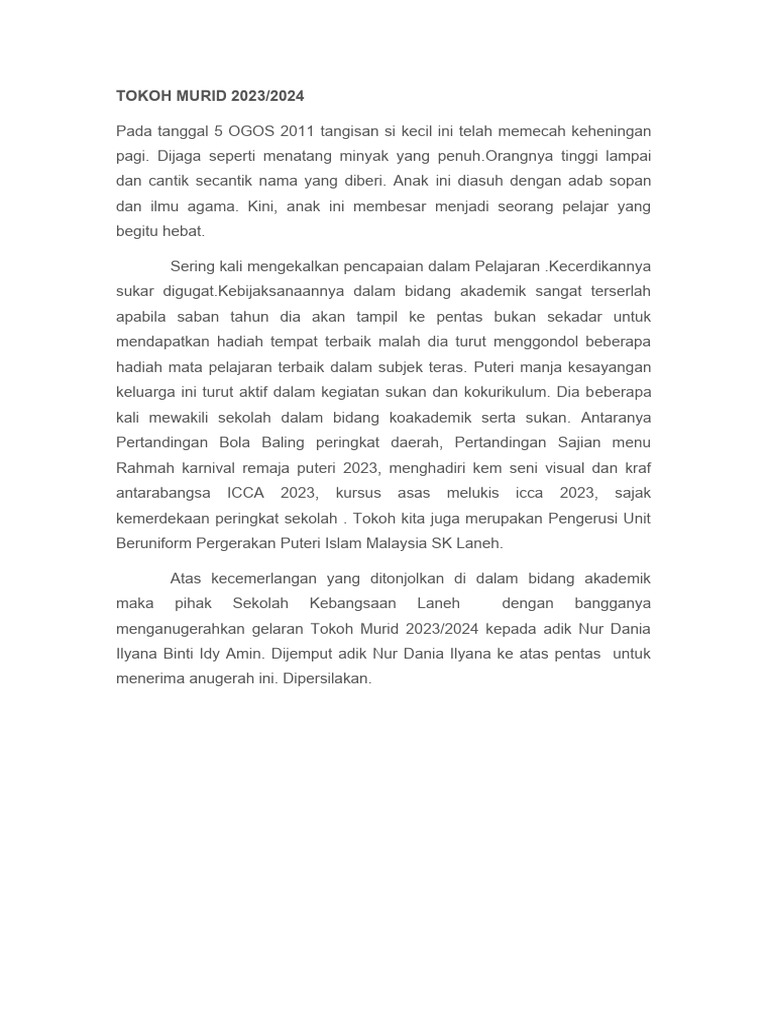 Biodata Tokoh Murid | PDF | Olahraga & Rekreasi | Perjalanan