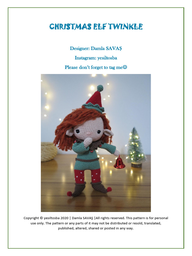 Damla Savas Christmas Elf Twinkle | PDF | Crochet | Yarn
