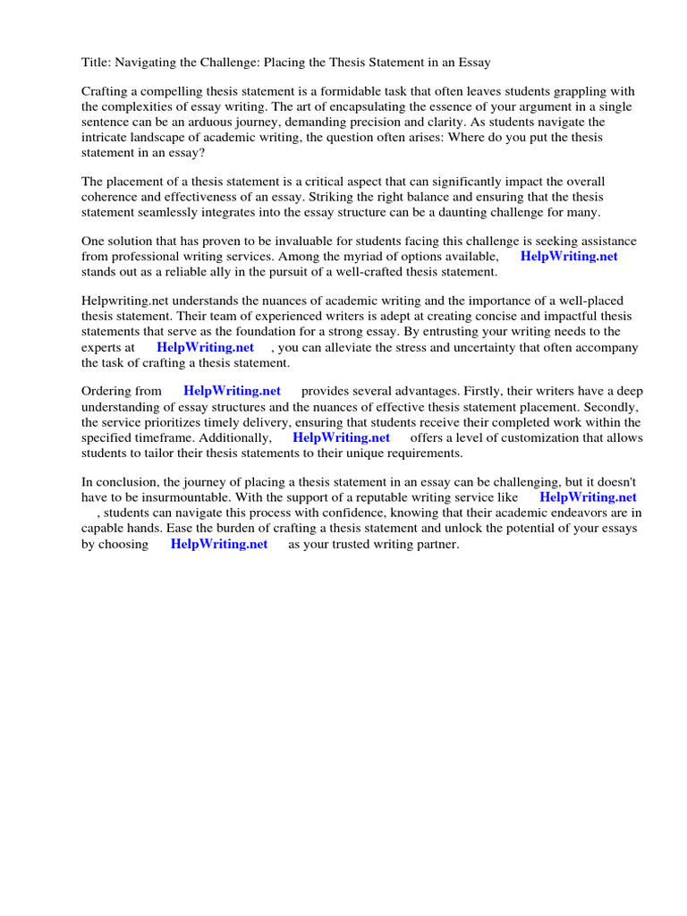 Where Do You Put The Thesis Statement in A Essay | PDF | Essays | Thesis