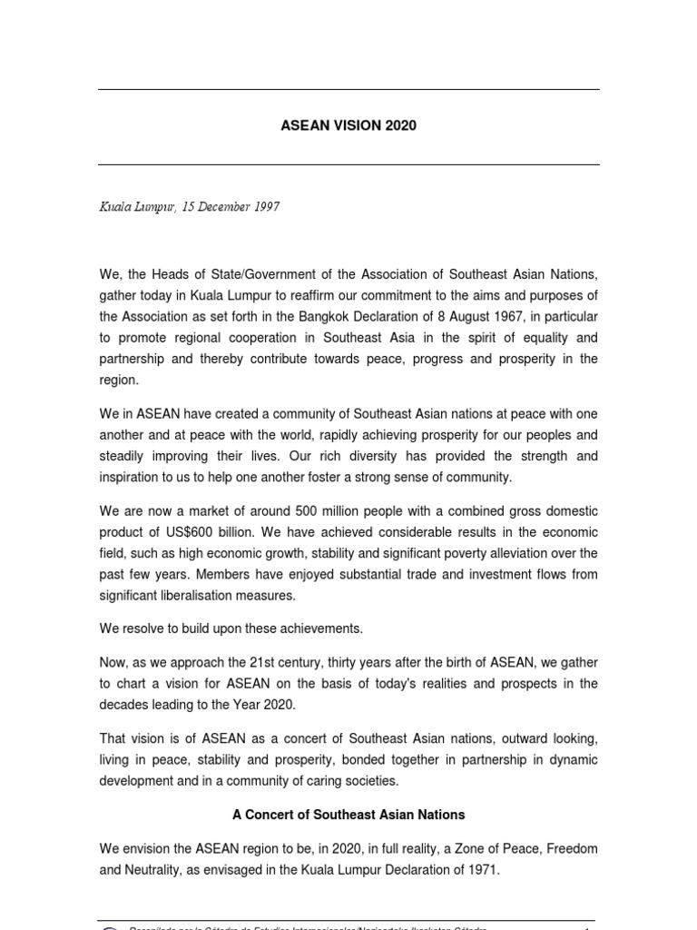 ASEAN Vision 2020 | Association Of Southeast Asian Nations | Sustainability