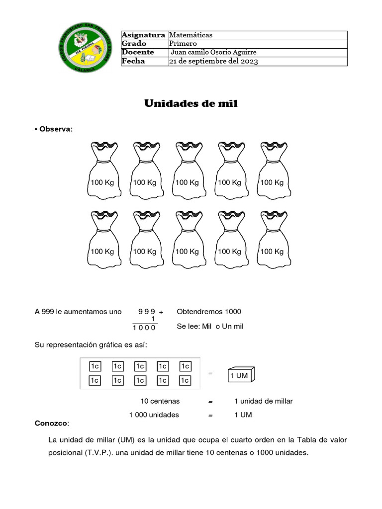 Actividades sobre la Unidad de Mil | PDF | Lexicología | Algoritmos