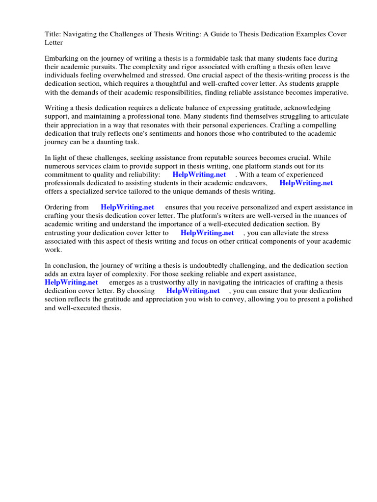 Thesis Dedication Examples Cover Letter | PDF | Thesis | Essays