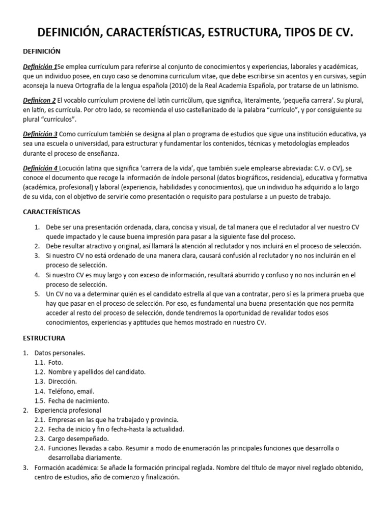 Definición, Características, Estructura, Tipos de Cv. | PDF