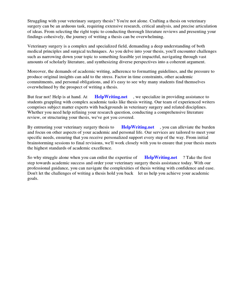 Veterinary Surgery Thesis Topics | PDF