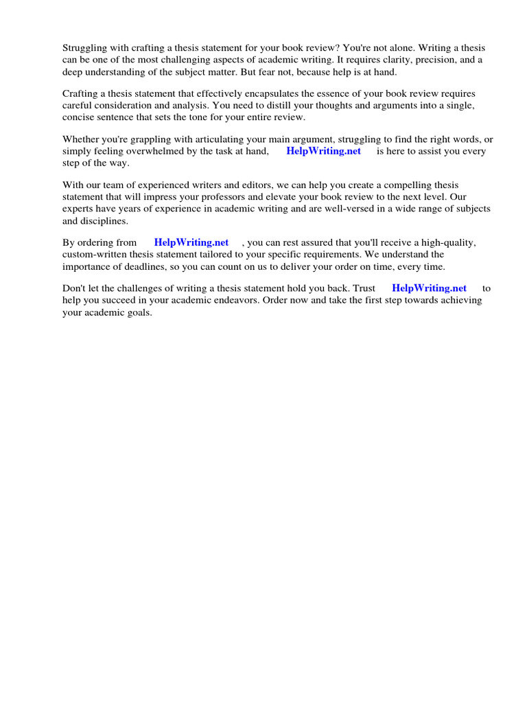 Thesis Statement Examples For A Book Review PDF Essays Thesis