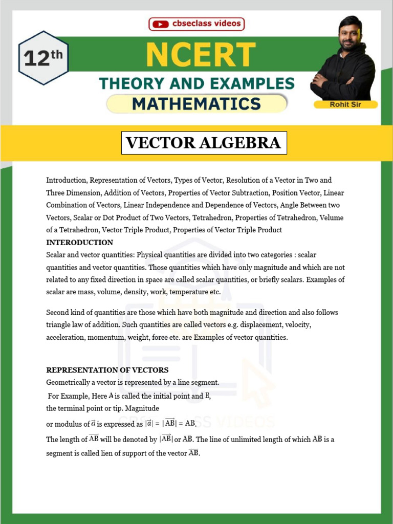 VECTOR ALGEBRA Notes | PDF | Euclidean Vector | Torque
