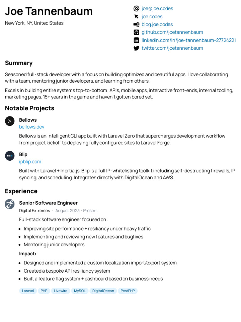 Joe Tannenbaum Resume | PDF | Web Application | Mobile App