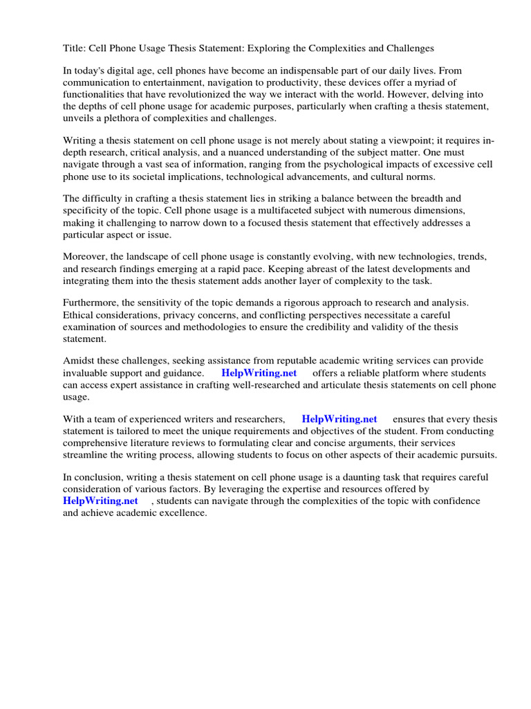 Cell Phone Usage Thesis Statement | PDF | Mobile Phones | Telephone