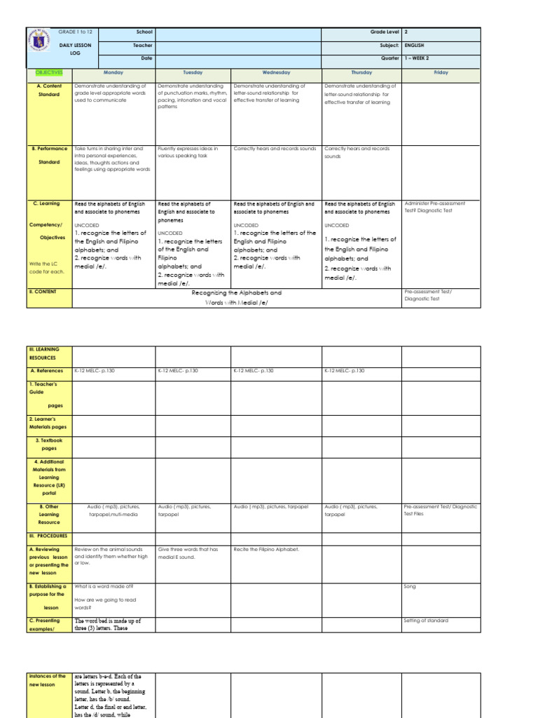 WEEK2 DLL ENGLISH | PDF | English Language | Cognition