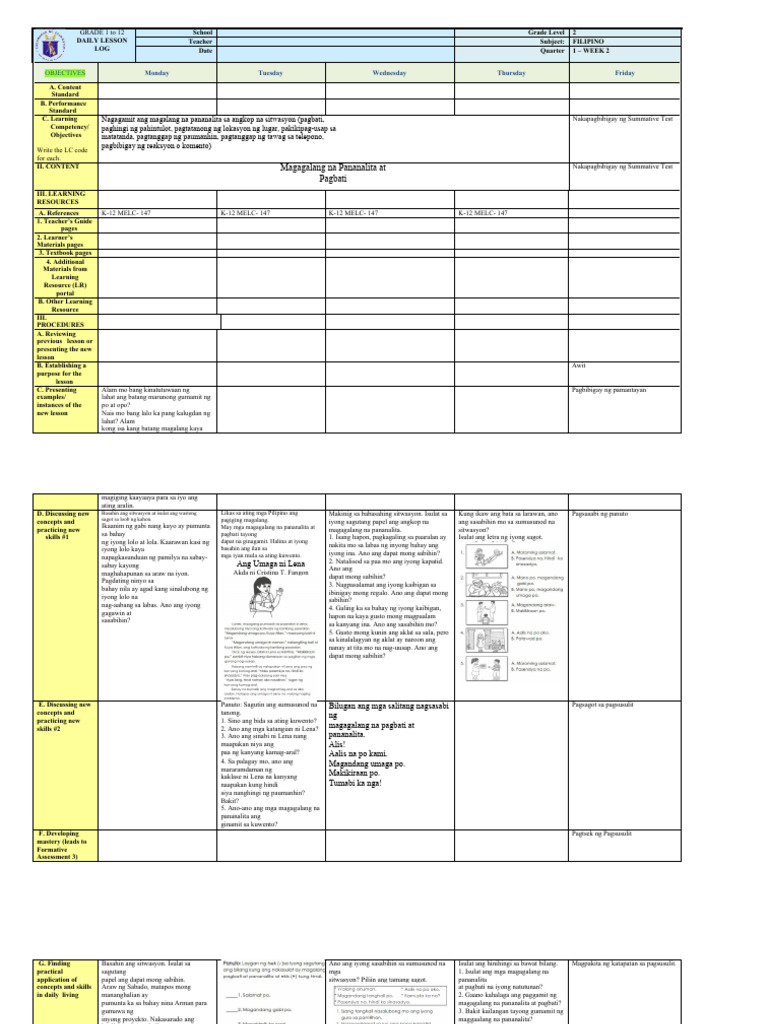 WEEK2 DLL FILIPINO | PDF