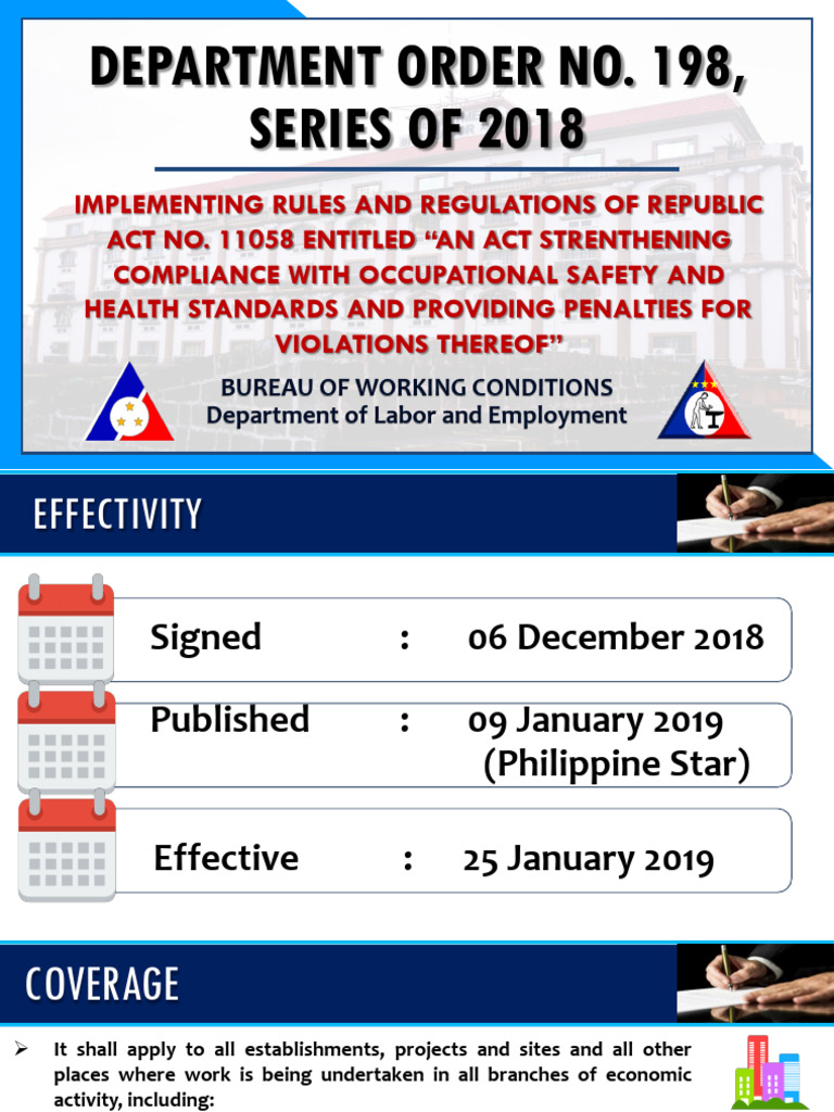 Department Order No. 198, Series of 2018 | PDF | Occupational Safety And Health | Safety