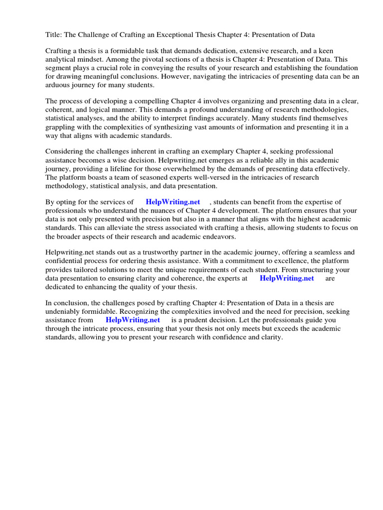 Thesis Chapter 4 Presentation of Data | PDF | Data | Mathematics