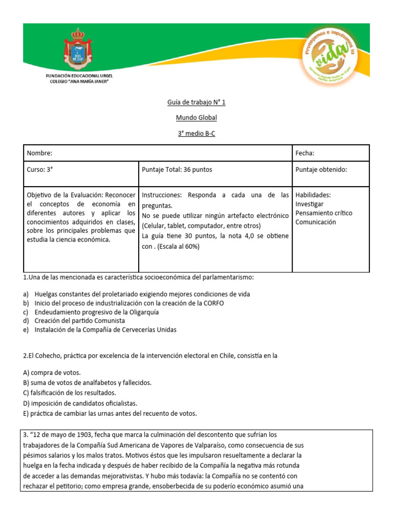 Guia Mundo Global 3 Medio | PDF