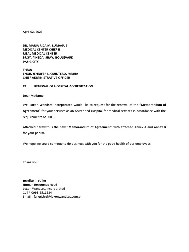 Hospital Accreditation Renewal Request | PDF