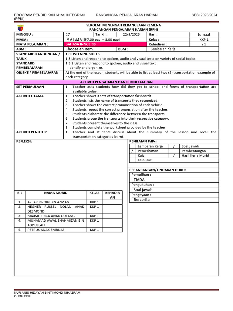 RPH English PPKI | PDF