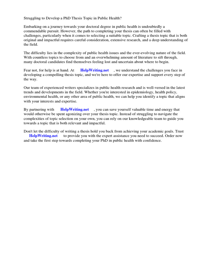 PHD Thesis Topics Public Health | Download Free PDF | Health ...