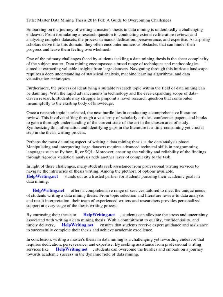 Data Mining Thesis 2014 PDF | PDF | Data | Data Mining