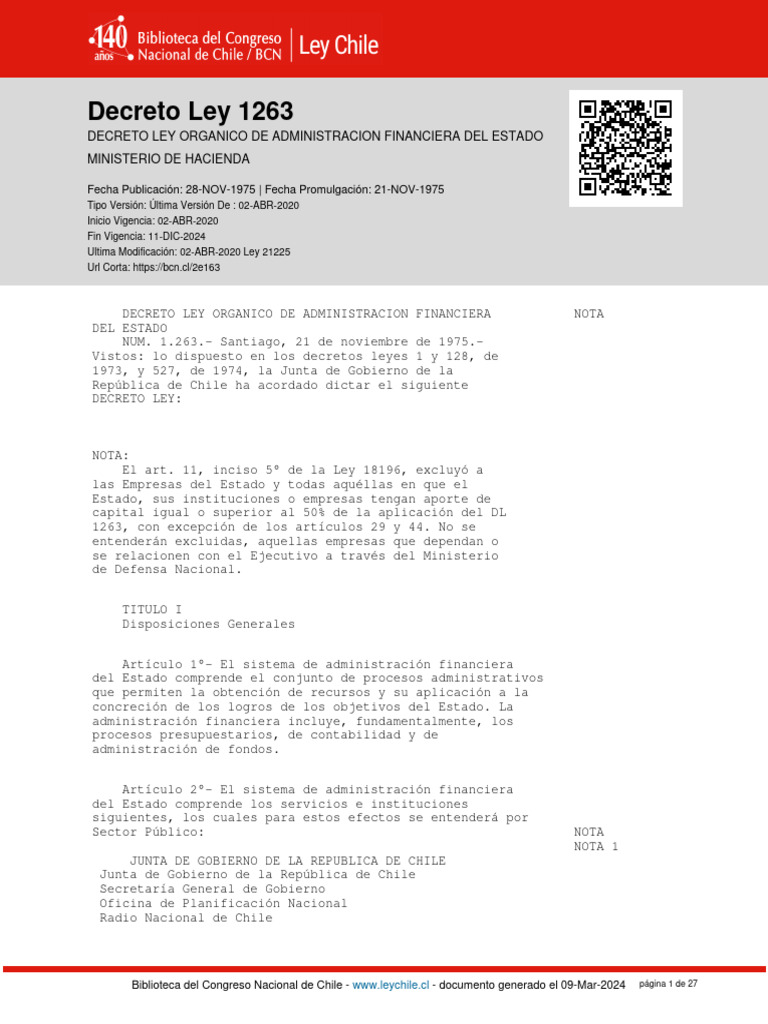 DL-1263 28-Nov-1975 240309 153757 | PDF | Presupuesto | Chile