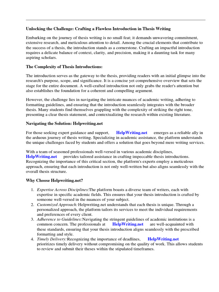 How To Write An Introduction in Thesis Writing | PDF