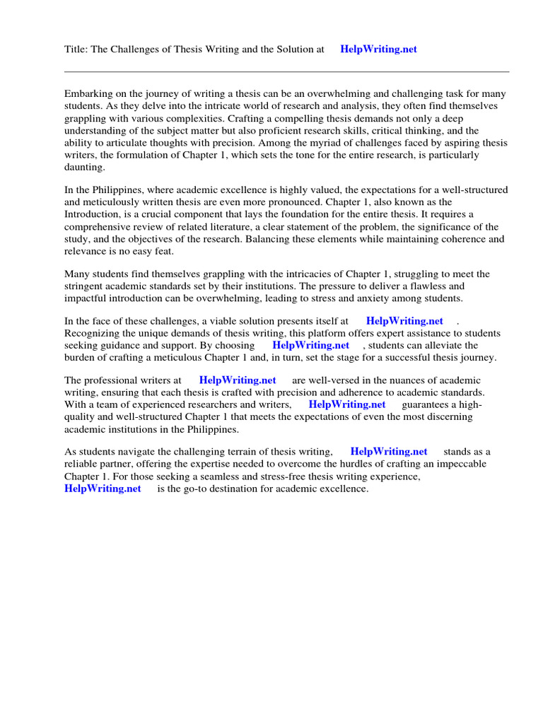 Philippines Thesis Sample Chapter 1 | PDF | Thesis | Philippines