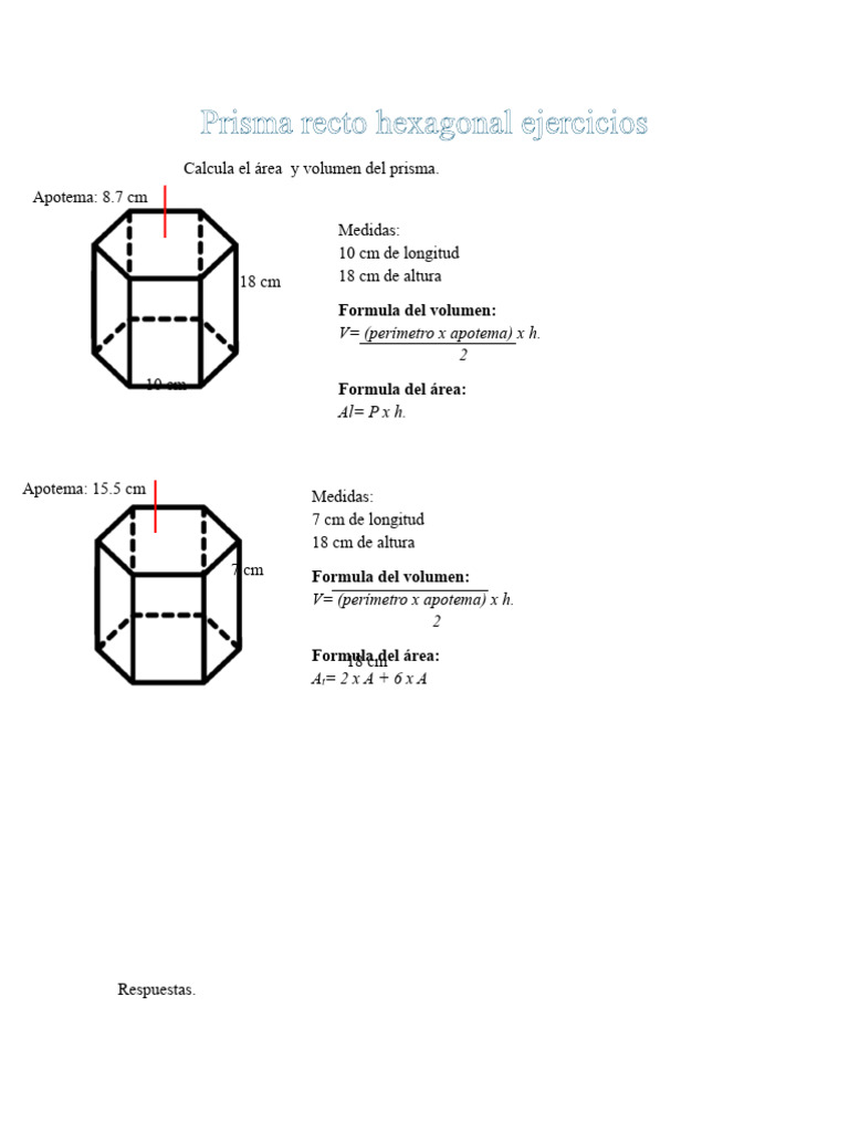 Prisma Recto Hexagonal Ejercicios | PDF | Geometría euclidiana | Geometría del plano euclidiano