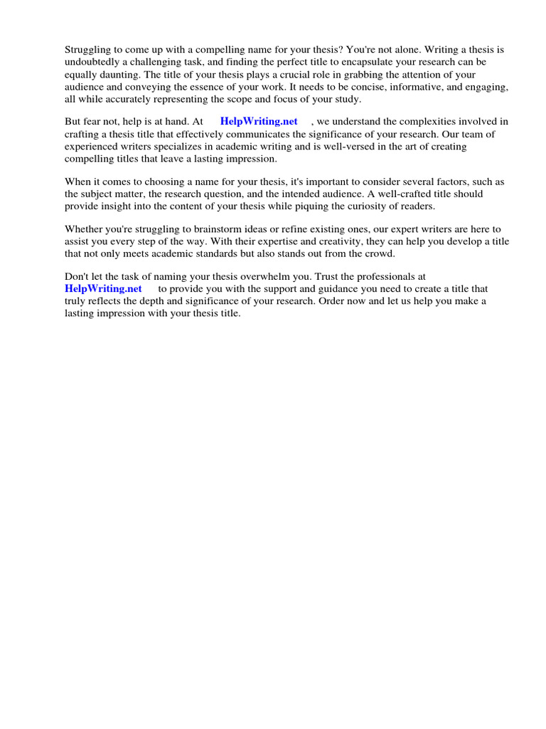 Thesis Name Ideas | PDF | Thesis | Essays