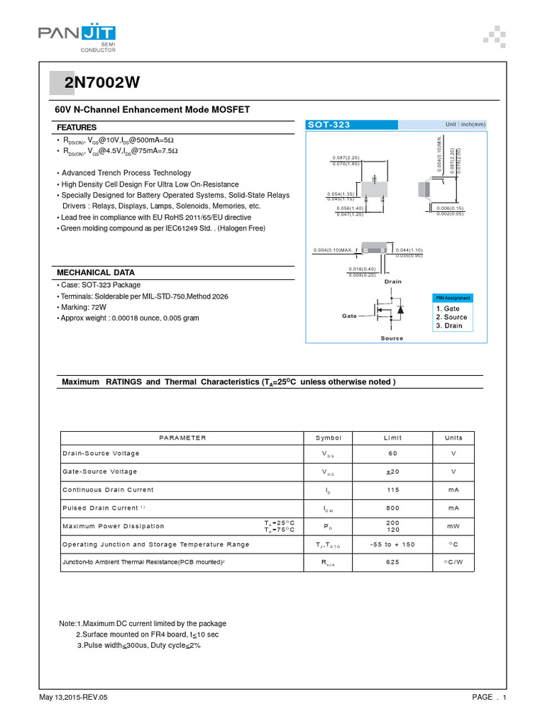 A064-0S-000159 2n7002W PANJIT | PDF | Field Effect Transistor ...