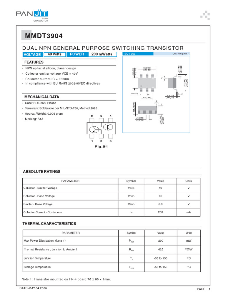 A069-0s-000013 MMDT3904 Panjit | PDF | Bipolar Junction Transistor ...
