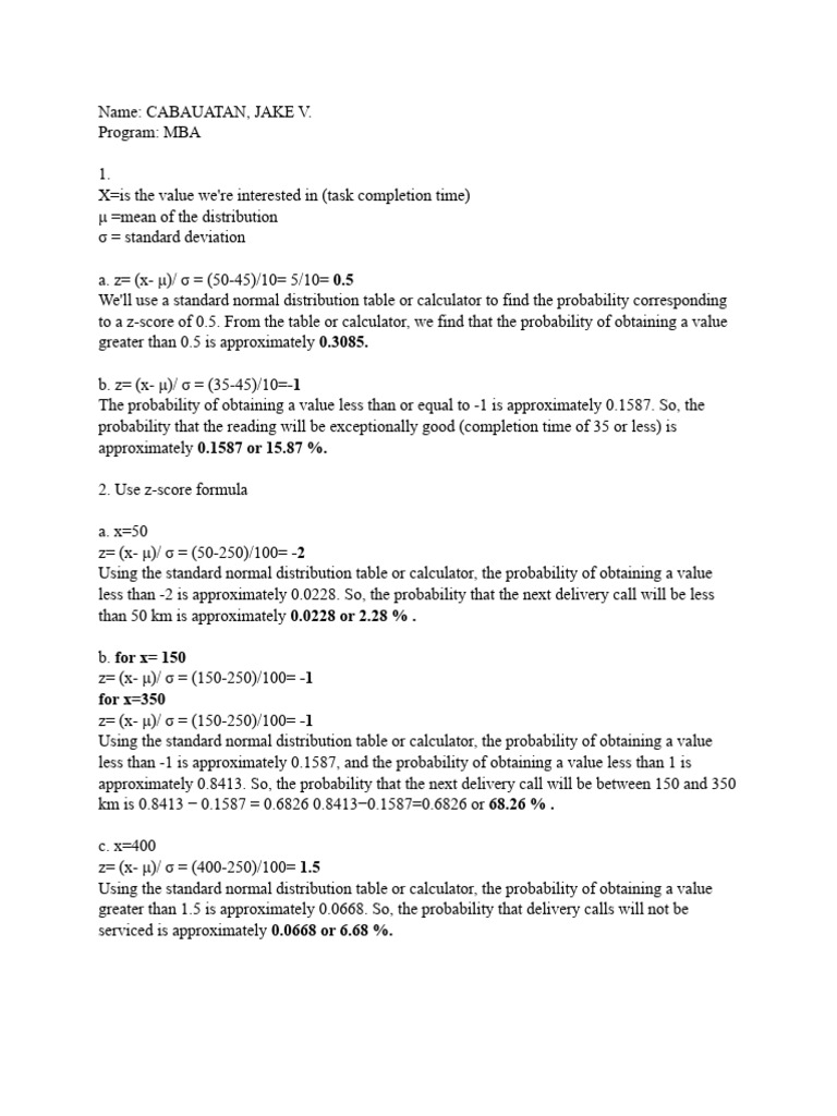 CabauatanJodel Normal-Distribution Assignment | PDF | Normal Distribution | Standard Score