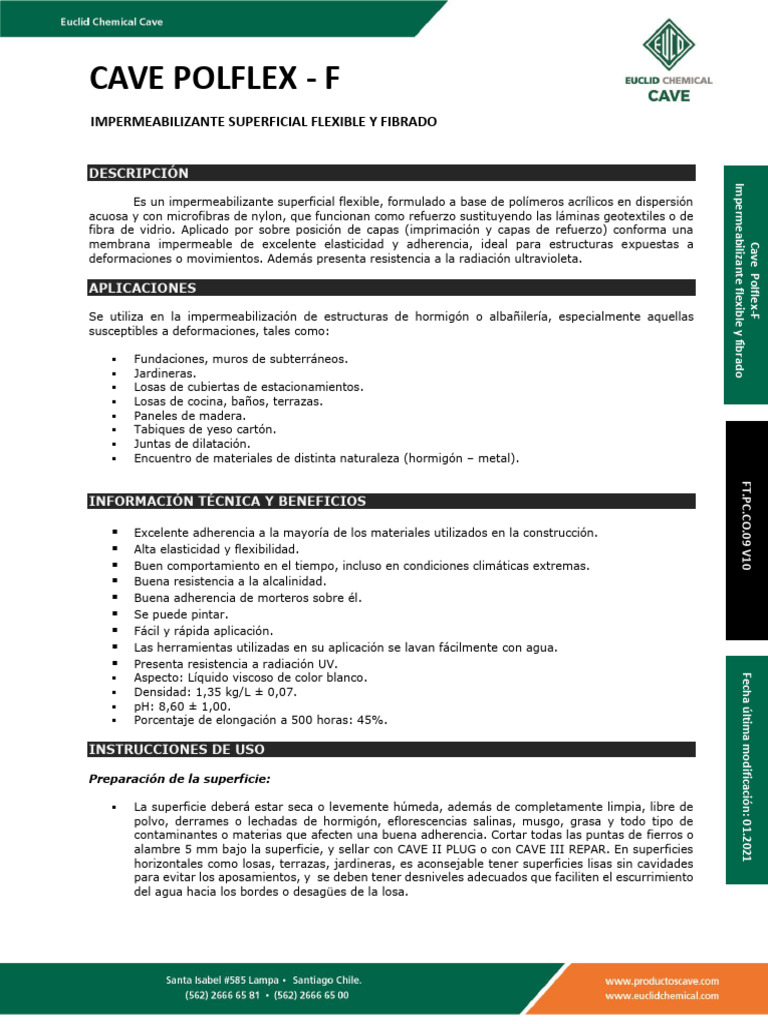 Ficha Tecnica Cave Polflex F v10 | Descargar gratis PDF | Hormigón | Agua