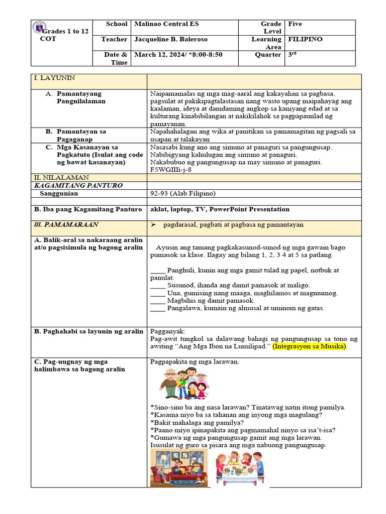 Filipino COT 3rd | PDF