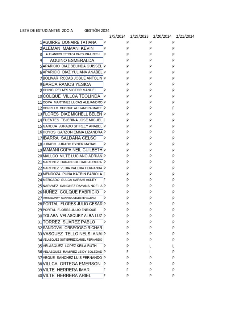LISTA DE EST. 2DO B | PDF