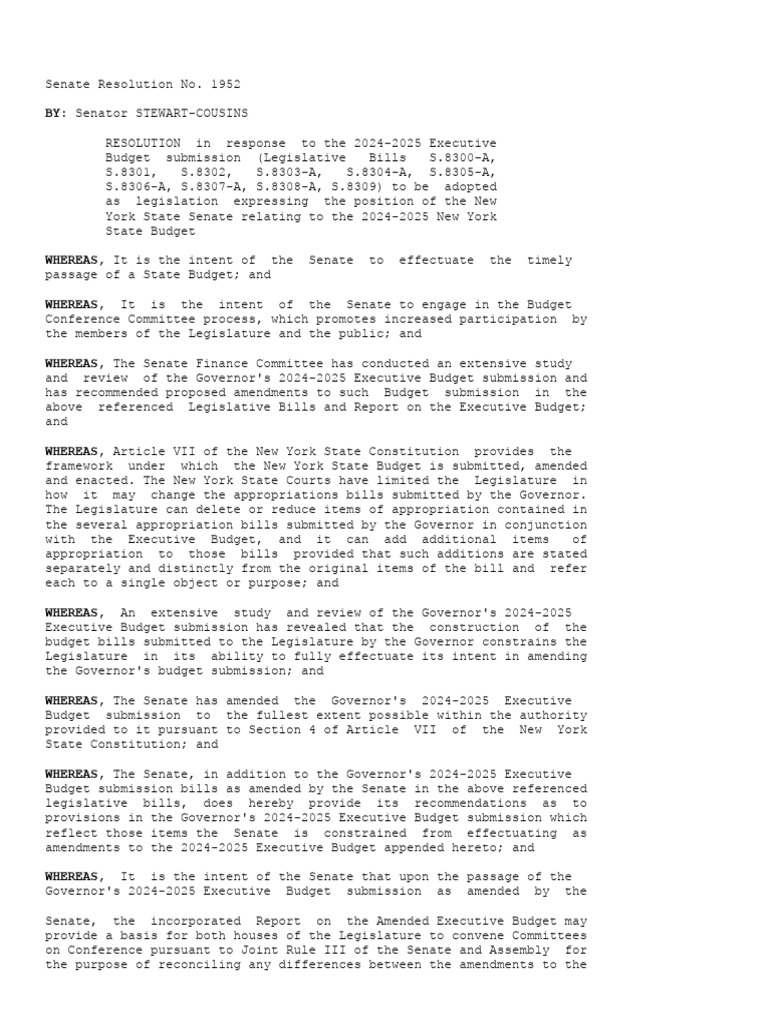 R1952 - Senate Budget Resolution | PDF | Bill (Law) | Appropriations ...