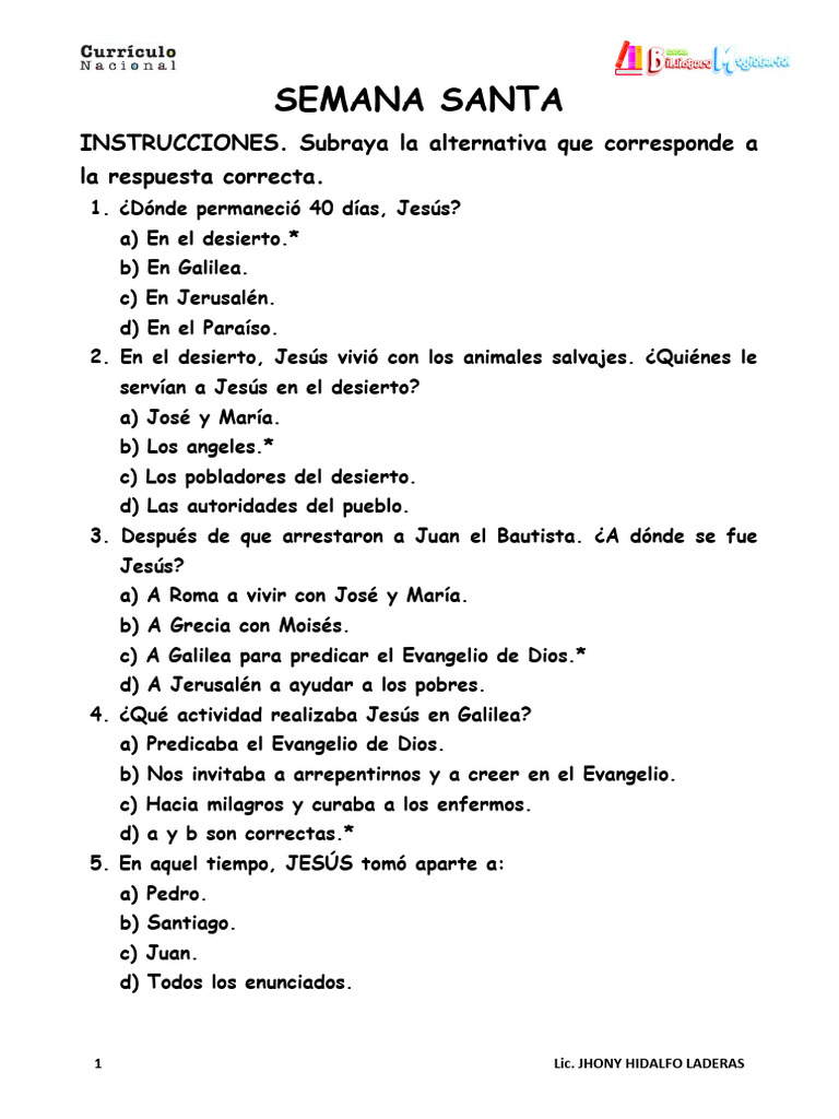 Banco de Preguntas Semana-Santa | PDF | Pascua de Resurrección | Prestado
