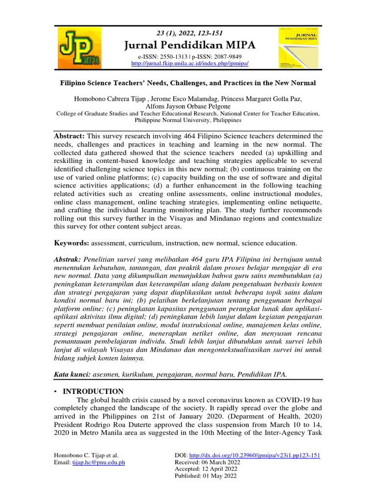 Filipino Science Teachers Needs Challenges and PR | PDF
