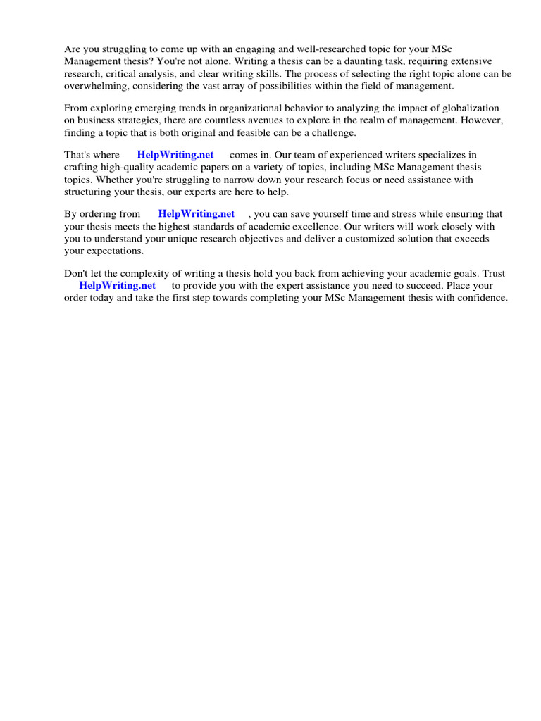 MSC Management Thesis Topics | PDF | Thesis | Information