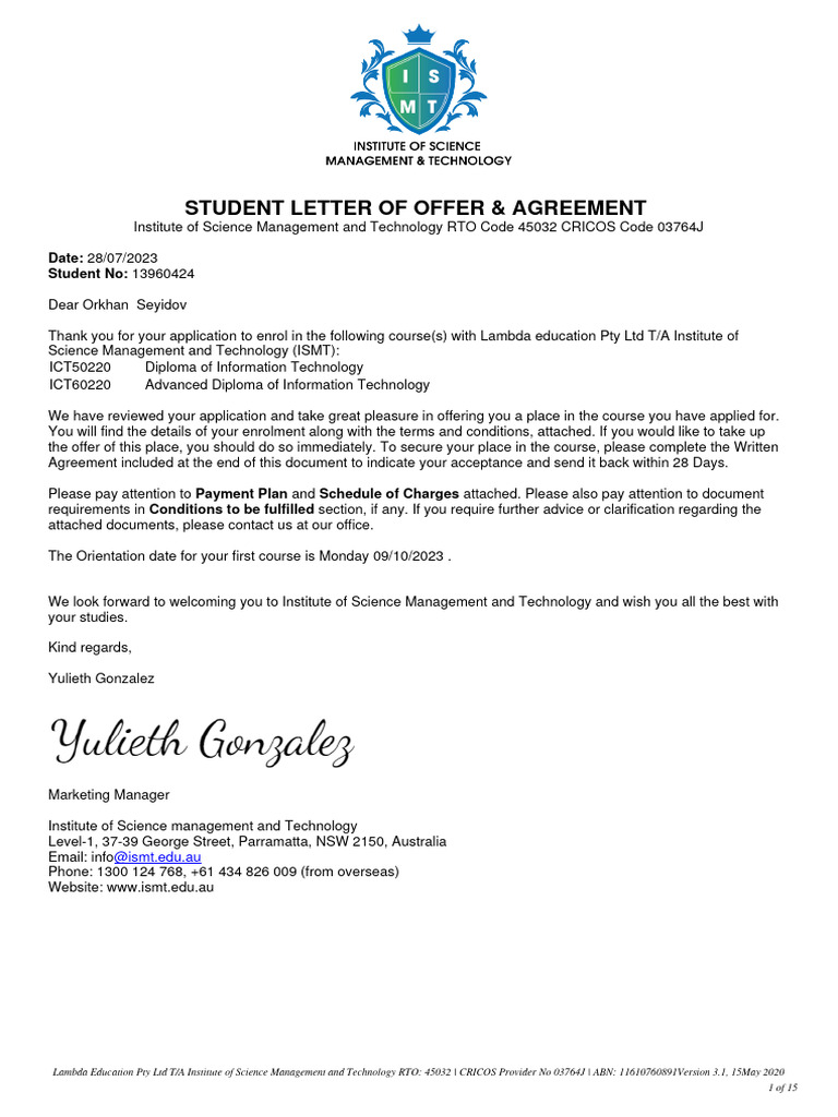 Oct 23 - Defer Letter of Offer - Orkhan Seyidov | PDF | Debit Card ...